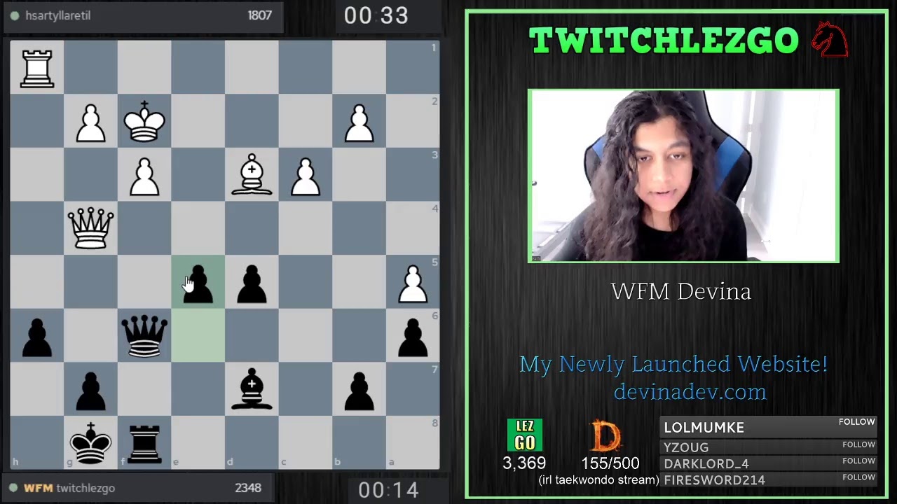 Lichess Plays: WFM Devina Devagharan | !Challenge | lichess.org