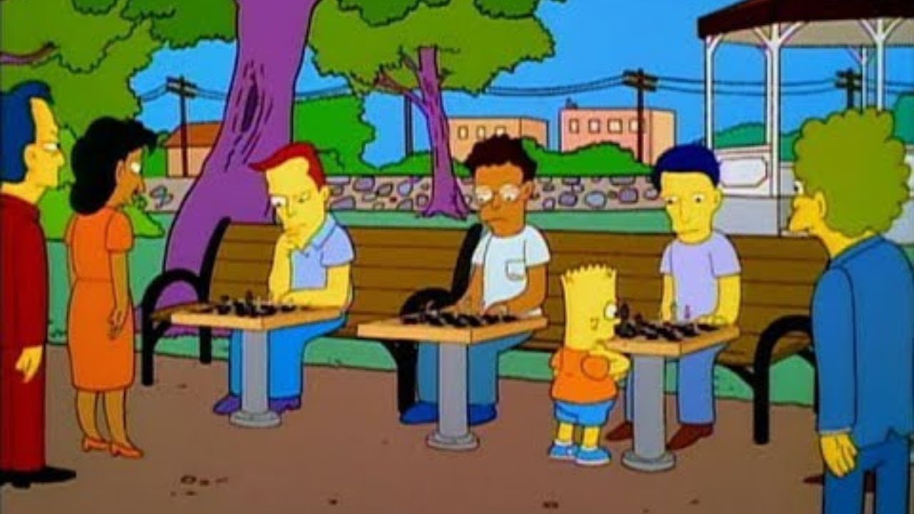 Bart Simpson juega simultánea de ajedrez (español latino)