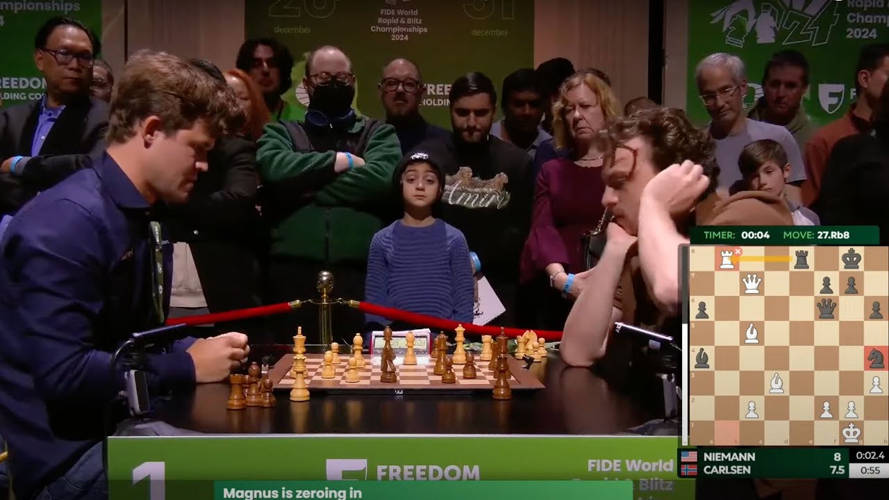 PEAK DRAMA!!! - Magnus Carlsen vs Hans Moke Niemann - FIDE World Blitz Chess Championship 2024